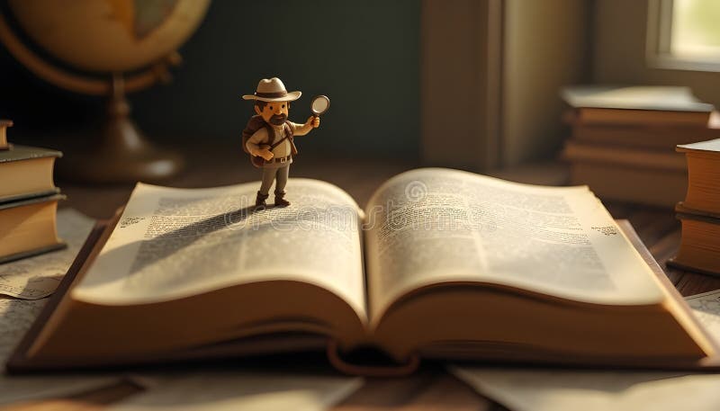 Adventure in Knowledge Miniature Explorer on an Open Book Stock ...