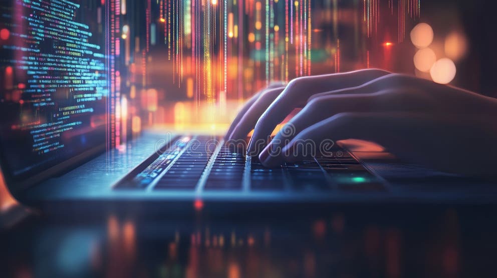 Stock Image of Hand of Software Engineer Working on Laptop with Circuit ...