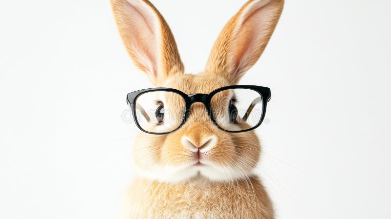 An Stock Image of a Happy Rabbit with Glasses, Isolated on a Clear ...