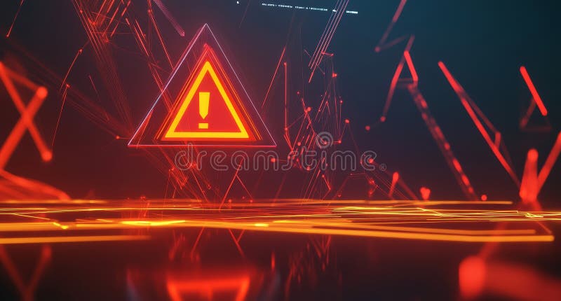 Stock Image of a Red Triangle Exclamation Mark with Cyber Security Icon ...