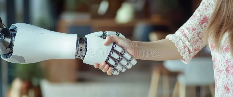 Stock Image of a Robot Shaking Hands with a Human Hand. Communication ...