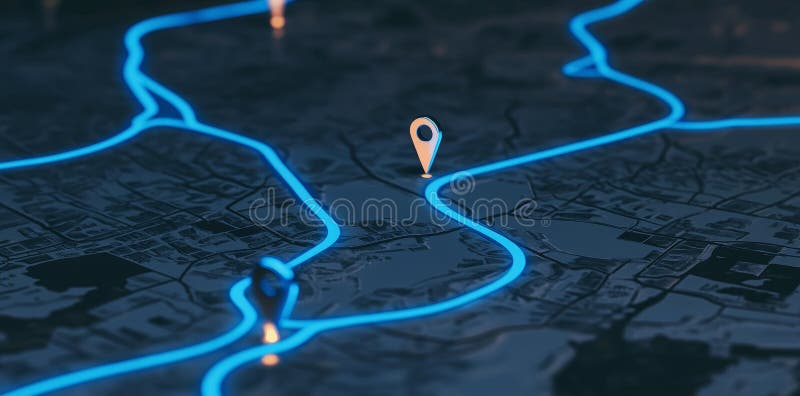 The Stock Image Shows Blue Glowing Locations on a Dark Background with ...