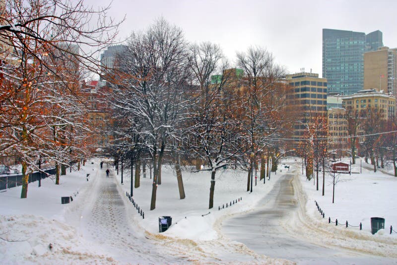 Stock Image of a Snowing Winter at Boston, Massachusetts, USA Stock ...