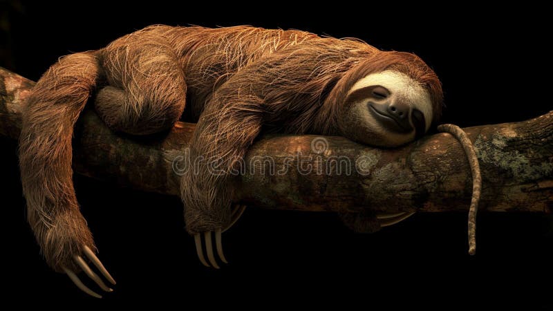 Three-toed Sloth Resting on a Mossy Branch Stock Illustration ...