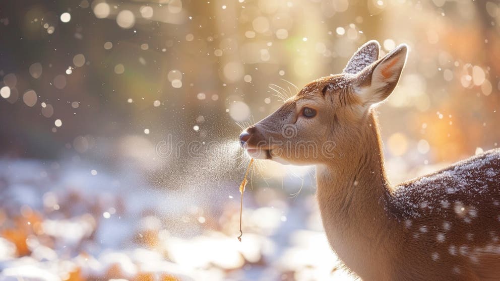 Wild Beauty: Winter Deer Portrait with Snow on Fur Stock Illustration ...