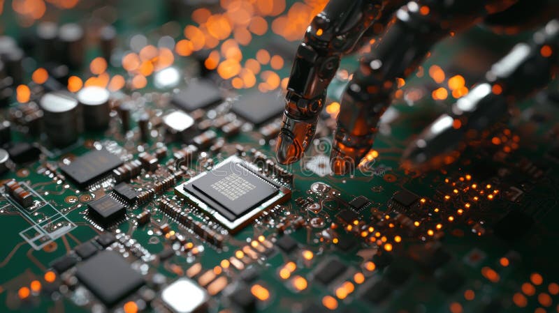 His Hand is on a Computer Mouse As he Sits in Front of Two Monitors ...