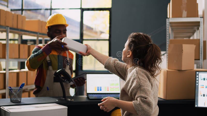 Stock Manager Checking Order on Computer Stock Image - Image of barcode ...