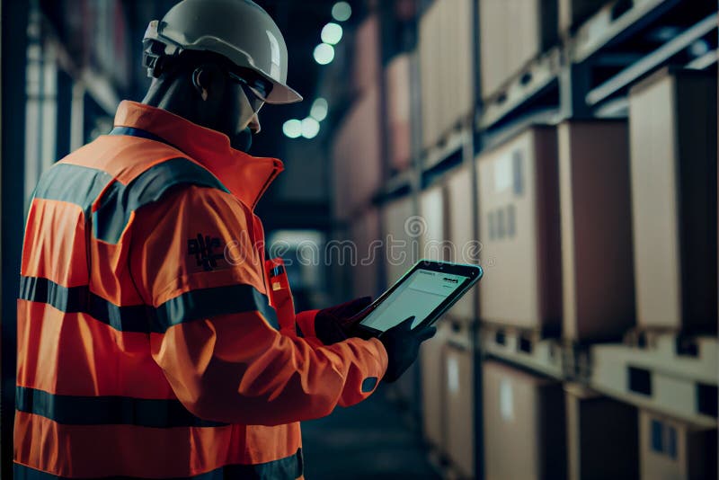 Stock Manager Using Laptop at Warehouse Stock Photo - Image of engineer ...