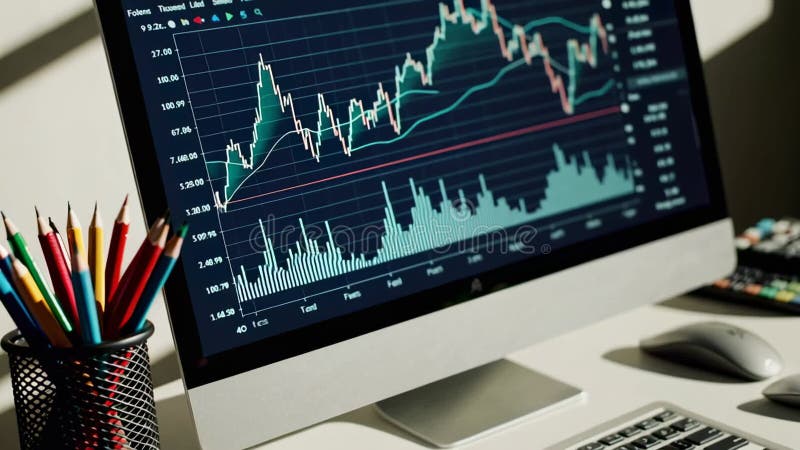 Stock Market Analysis Displayed on Computer Screen in Slow Motion Stock ...