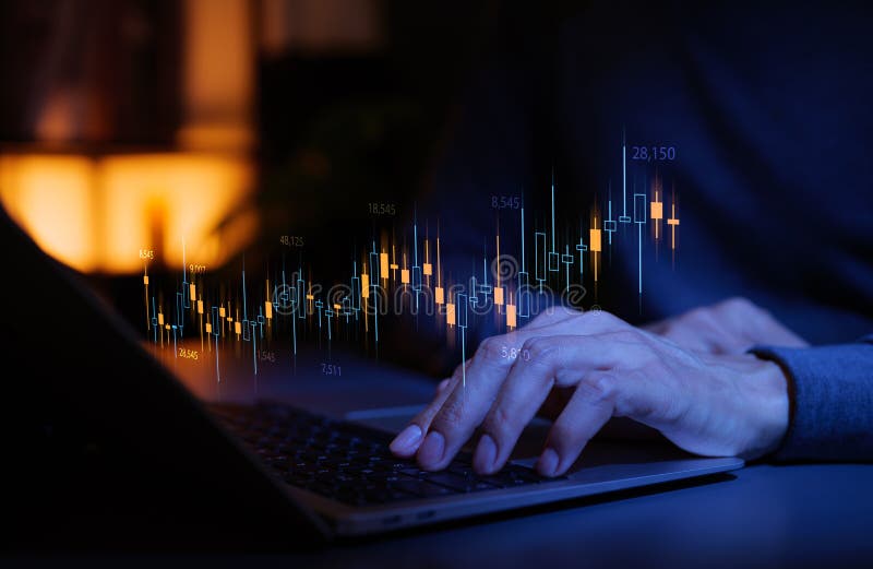 Stock Market Analysis and Trading Concept. Hands Typing on Laptop with ...