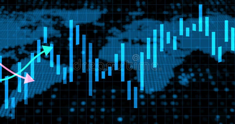 Stock Market, Blue and Arrow for Finance with Bar Graph for Supply Chain, Commodity Price ...