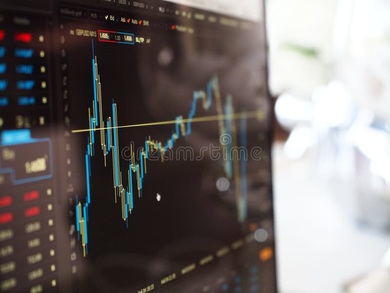 Stock Market Chart on Black Background. Share Drop Down Stock Photo ...