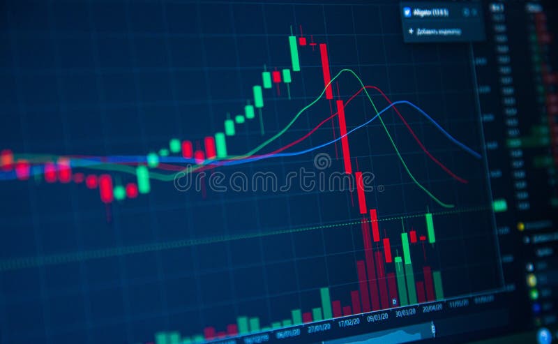 Stock Market Chart on Blue Background. Share Drop Down Stock Photo ...