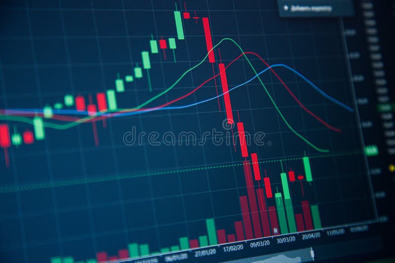 Stock Market Chart on Blue Background. Share Drop Down Stock Photo ...