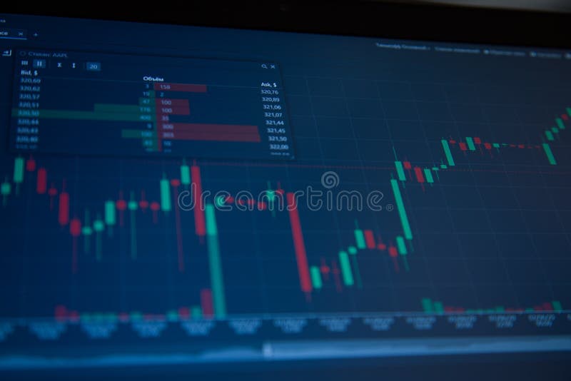 Stock Market Chart on Blue Background. Share Drop Down and Stock Up ...