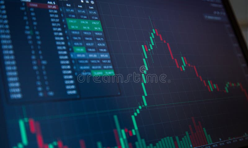 Stock Market Chart on Blue Background. Share Drop Down and Stock Up ...