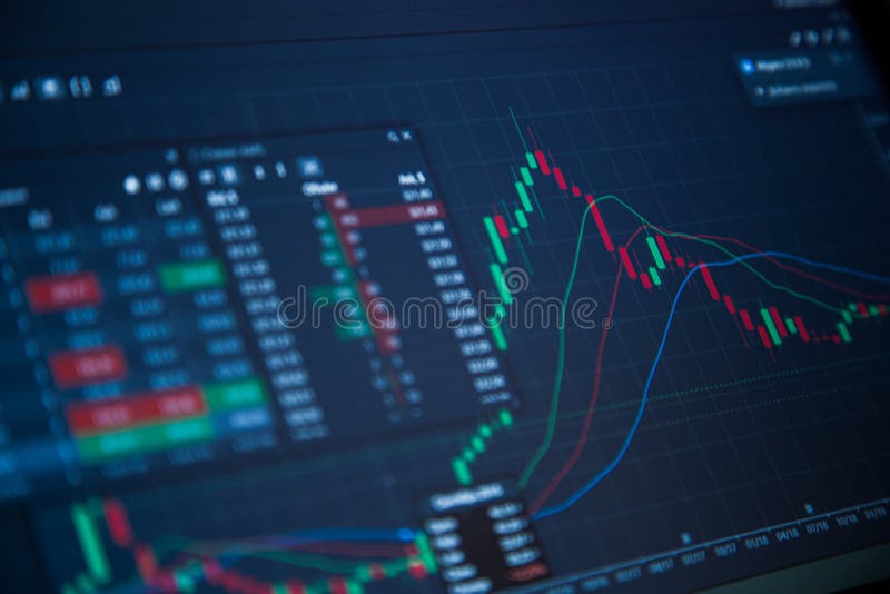 Stock Market Chart on Blue Background. Share Drop Down and Stock Up ...