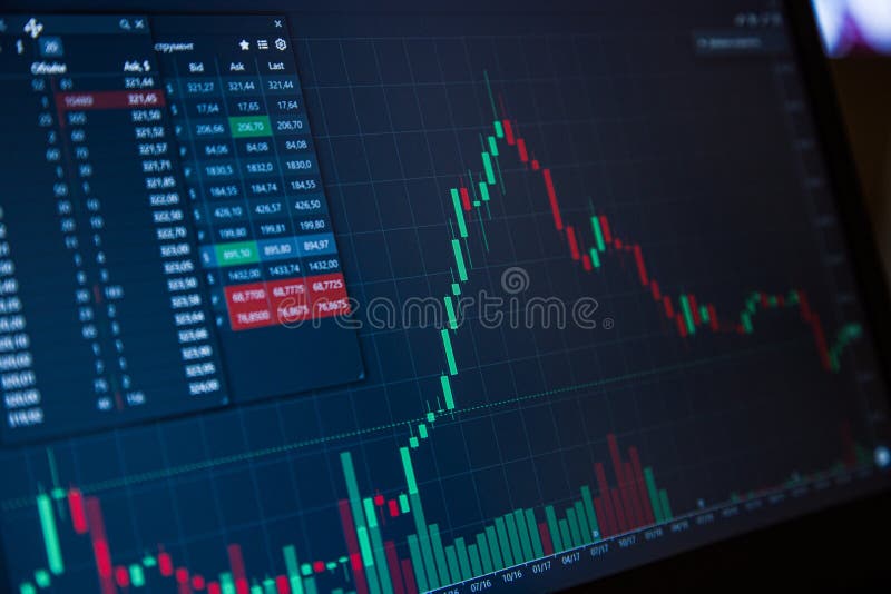 Stock Market Chart on Blue Background. Share Drop Down and Stock Up ...