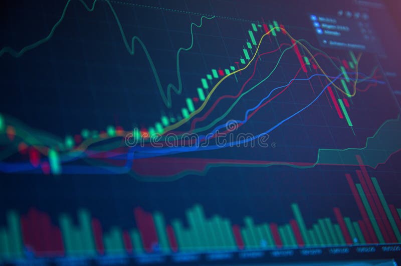 Stock Market Chart on Blue Background. Share Drop Down and Stock Up ...
