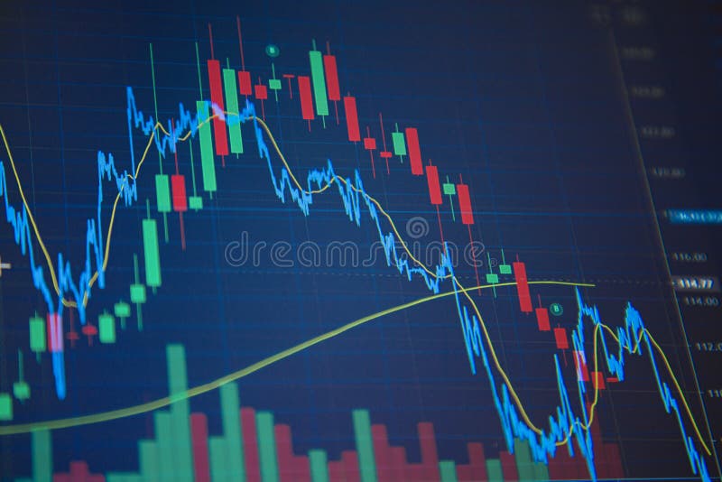 Stock Market Chart on Blue Background. Share Drop Down and Stock Up ...