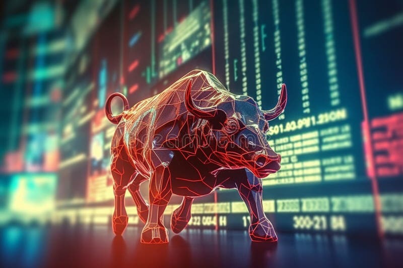 Stock Market Chart and Bull. 3d Rendering Toned Image Double Exposure ...