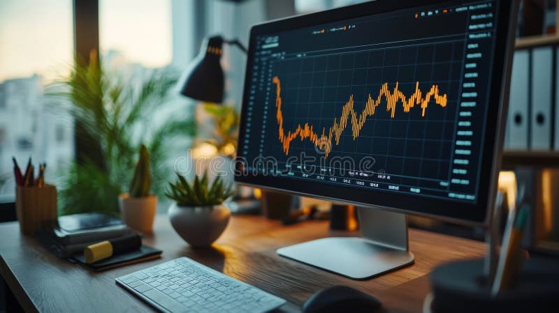 Stock Market Chart on Desktop Computer in Home Office Stock Photo ...