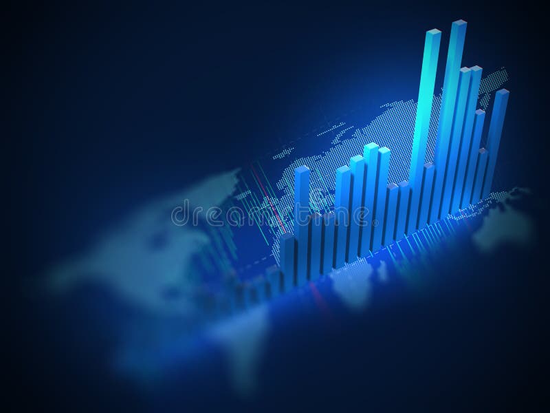 Stock Market Chart on Digital World Map 3d Illustration Stock ...