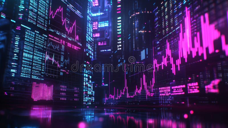 Stock Market Chart Graphic in Neon Blue and Pink. Stock Photo - Image ...