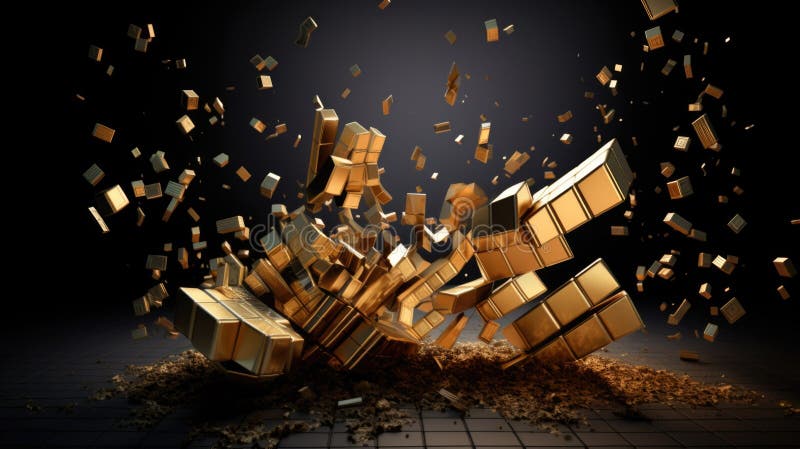 Stock Market Crash Concept with Shattering Cubes. Digital Image Concept ...