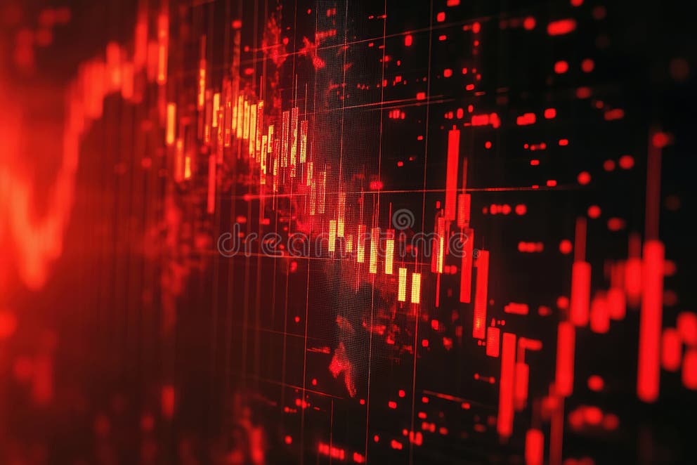 Stock Market Crash Visualization with Red Graph and Chaotic Data Points ...