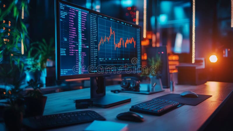 Stock Market Data Analysis on Computer Screen in Modern Office Stock ...