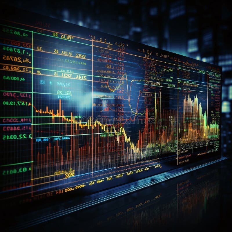 Stock Market Data on Display. 3d Rendering Toned Image Double Exposure ...