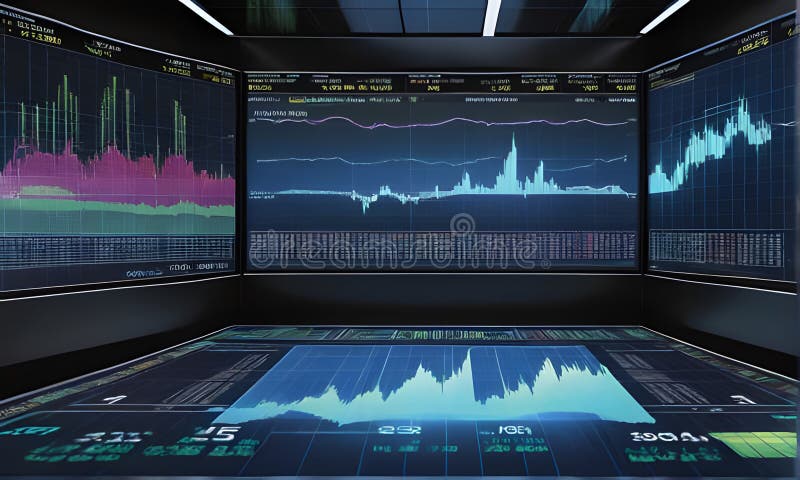 Stock Market Data Displayed on Multiple Monitors in a Modern Office Stock Illustration ...
