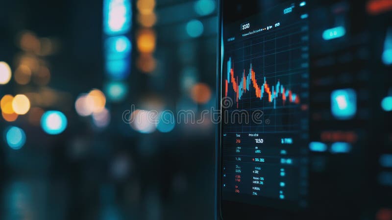 Stock Market Data Displayed on a Screen at Night, Showing Fluctuating ...