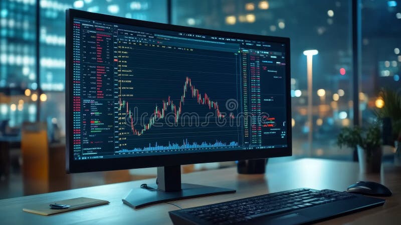 Stock Market Data on Monitor in Modern Office Environment Stock Image ...