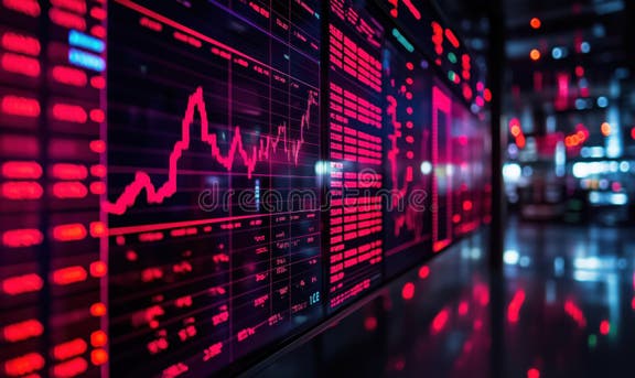 Stock Market Data Visualization with Red and Pink Graphs and Charts on ...