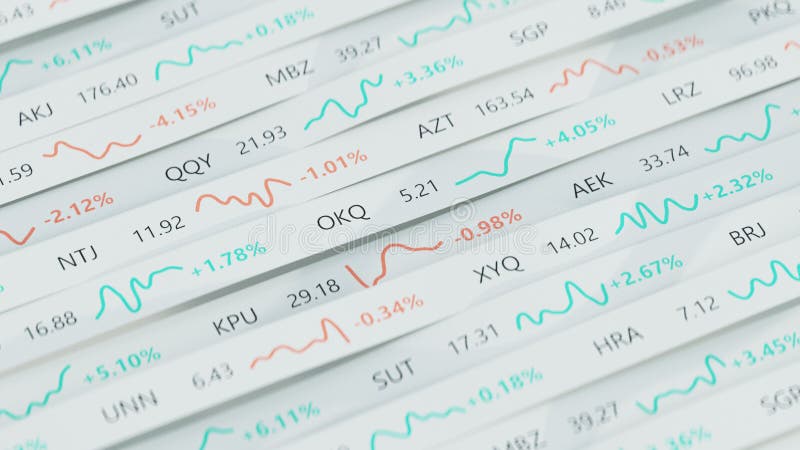 Stock Market Fictional Tickers Closeup 3D Render Stock Illustration ...