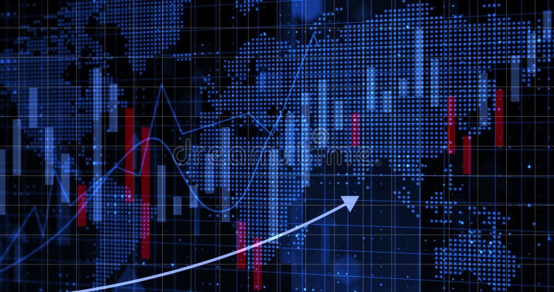 Stock Market, Global and Arrow for Finance with Bar Graph for Supply Chain, Commodity Price ...