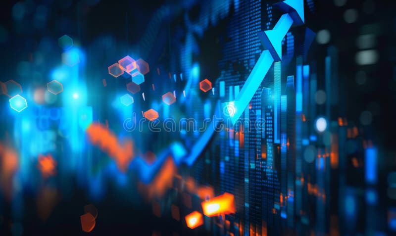 A Stock Market Graph with Blue Arrows Pointing Upwards. Business ...
