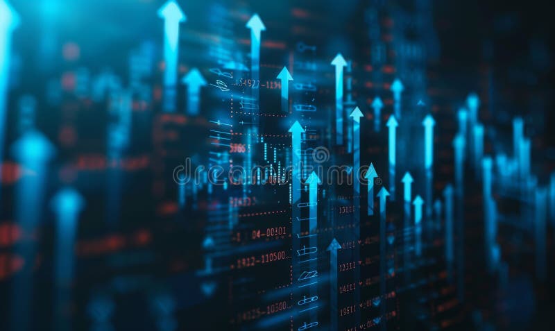 A Stock Market Graph with Blue Arrows Pointing Upwards. Business ...