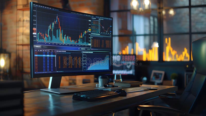 Stock Market Graph on Computer Screen, Stock Trading Concept, 3D ...