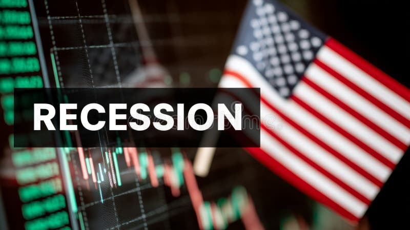 Stock Market Graph with Recession Text and U.S. Flag Stock Photo ...