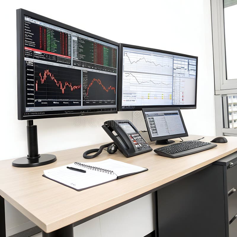 Stock Market Office Setup Isolated on White Background Stock ...