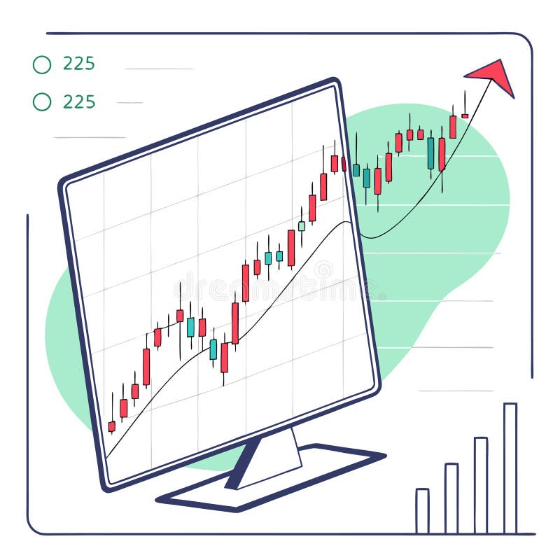 Stock Market Trading Candlestick Chart with Uptrend Growth Illustration ...
