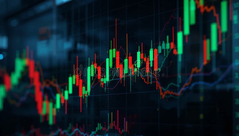 Stock Market Trading Chart with Candlestick Patterns and Financial Data ...