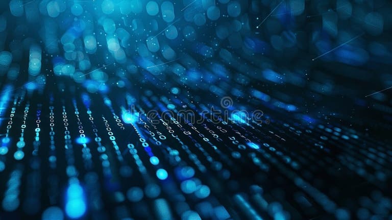 Futuristic Digital Binary Code Background with Bokeh Effect in Dark Blue Stock Illustration ...