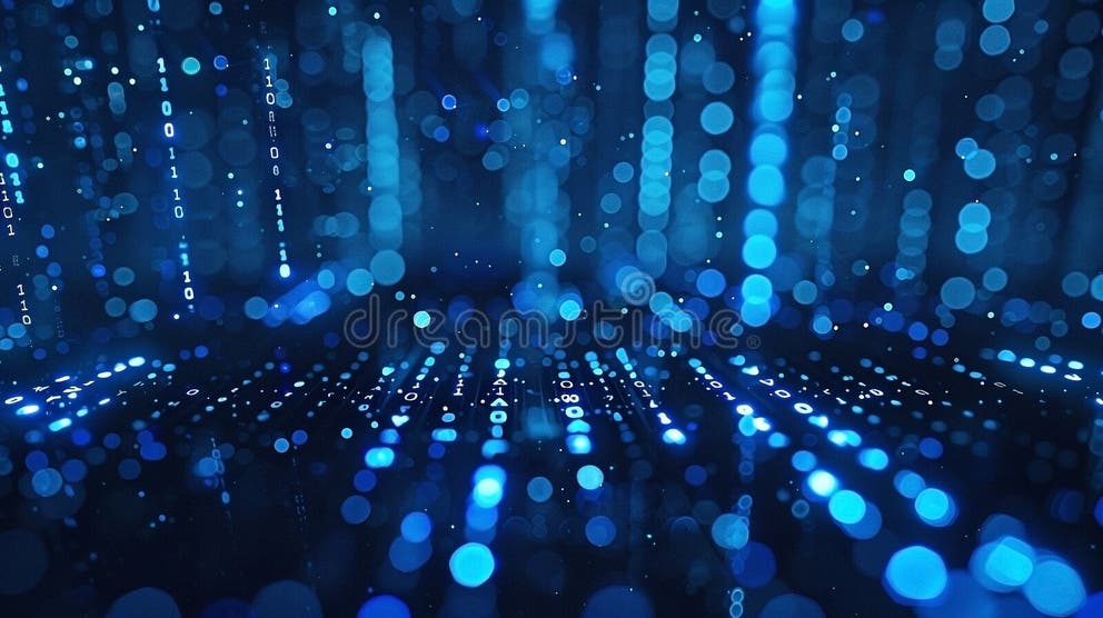 Futuristic Digital Binary Code Background with Bokeh Effect in Dark Blue Stock Illustration ...