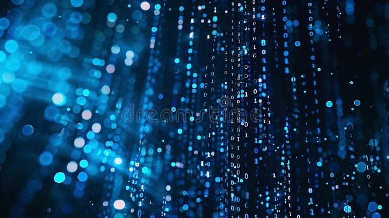 Futuristic Digital Binary Code Background with Bokeh Effect in Dark Blue Stock Illustration ...
