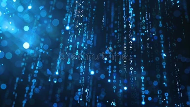 Futuristic Digital Binary Code Background with Bokeh Effect in Dark Blue Stock Illustration ...