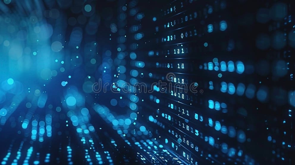 Futuristic Digital Binary Code Background with Bokeh Effect in Dark Blue Stock Illustration ...